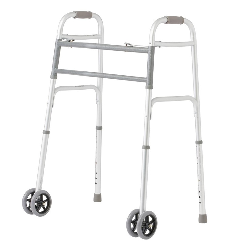 Déambulateur pliable a/poignee caoutchouc 2 roues 2 skis ajustable 78.7 ...